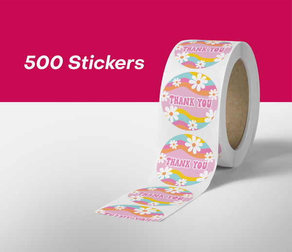 Groovy Daisy Thank You Stickers - 500 Count - Package Mint