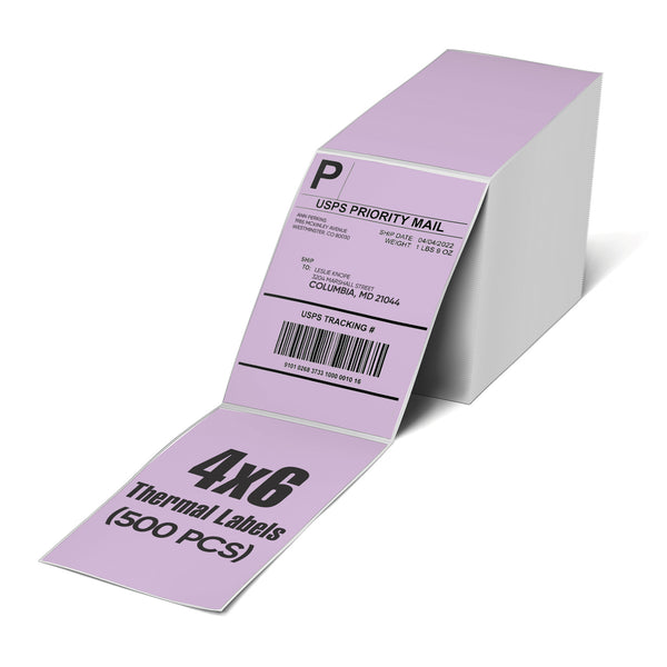 4X6 Thermal Label Purple Fanfold (500 Count) - Package Mint