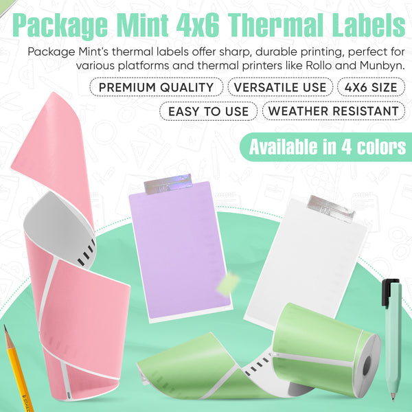 4X6 Thermal Label Purple Fanfold (500 Count) - Package Mint